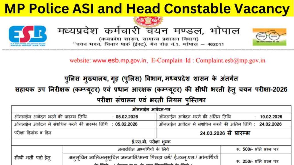 MP Police ASI and Head Constable Computer Vacancy 2026: एमपी पुलिस ...
